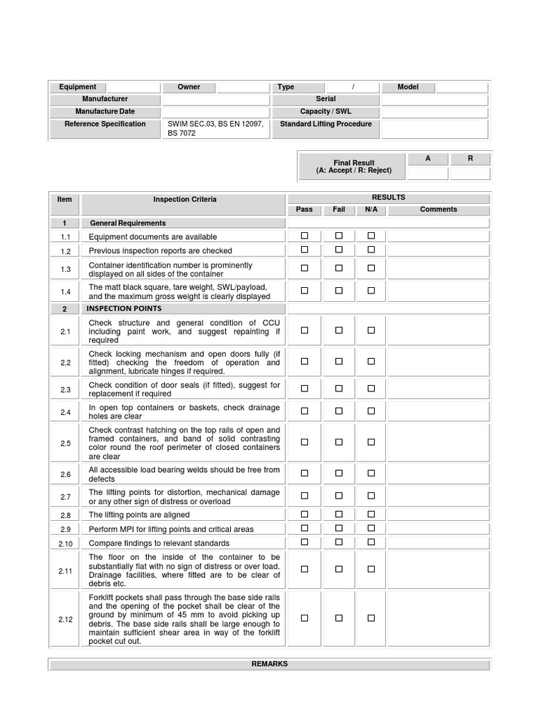 SWIM SEC.03, BS EN 12097, BS 7072: Inspection Points | PDF | Door
