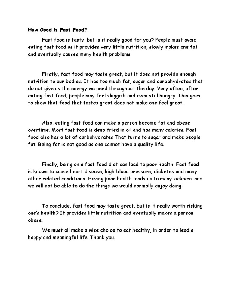 How Good Is Fast Food Public Speaking Text | PDF