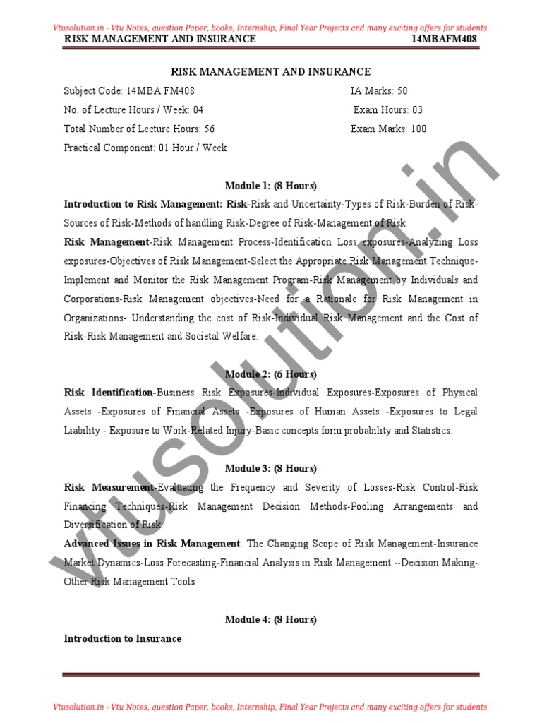 Risk Management Insurance - Notes | PDF | Insurance | Risk Management