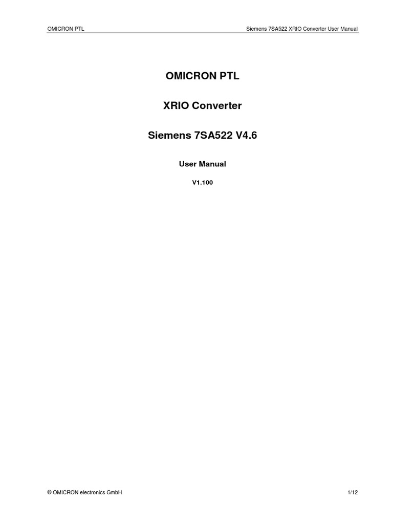 XRIO Converter Manual 7SA522 V4.6 ENU TU2.11 v1.100 | PDF | Electrical ...