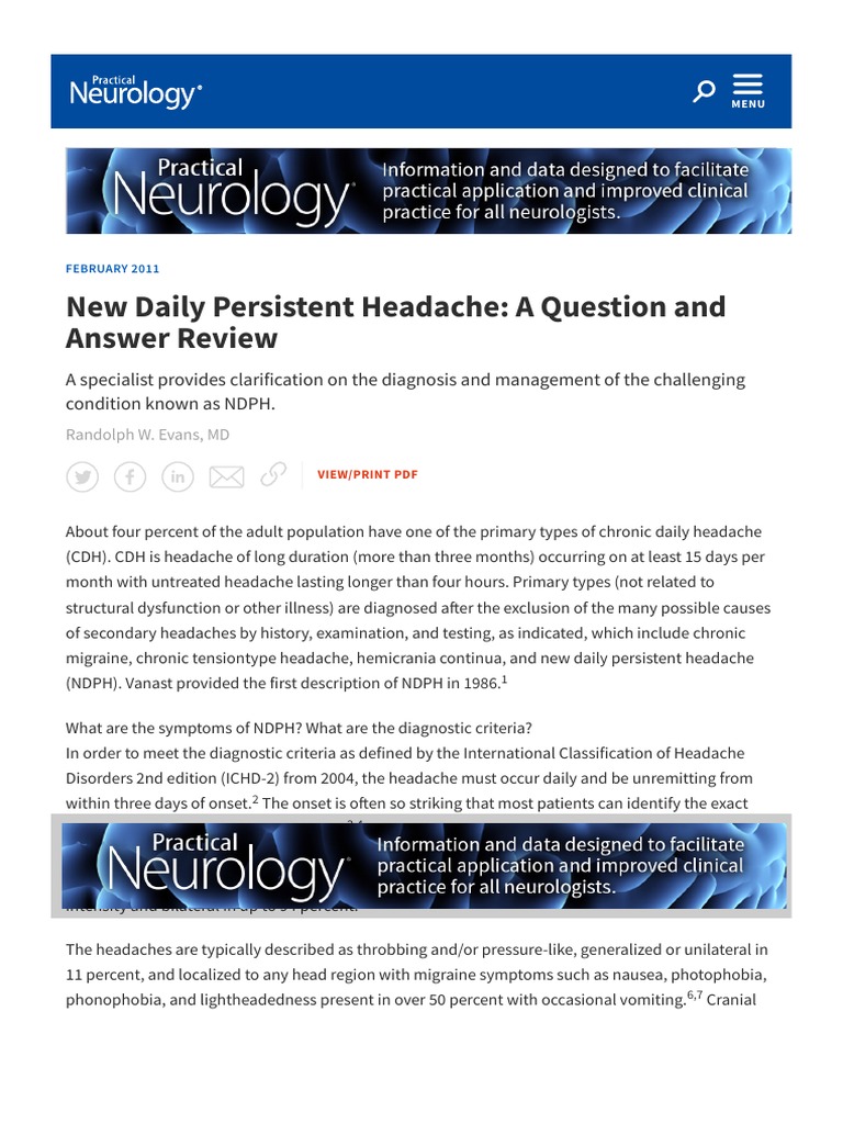 New Daily Persistent Headache A Question And Answer Review