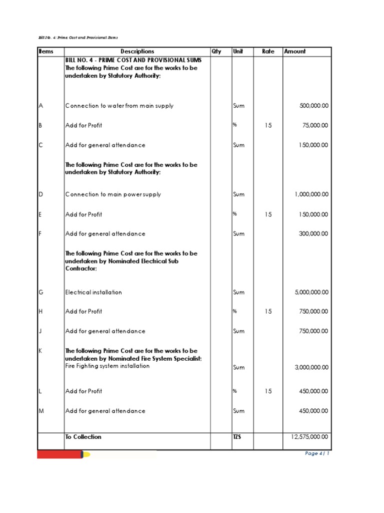 Prime Cost and Provisional Sums | PDF | Business