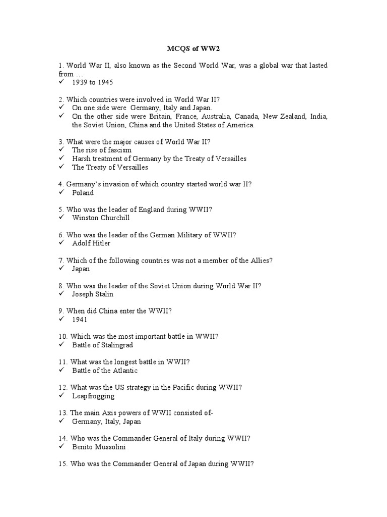 MCQs of WW2 | PDF