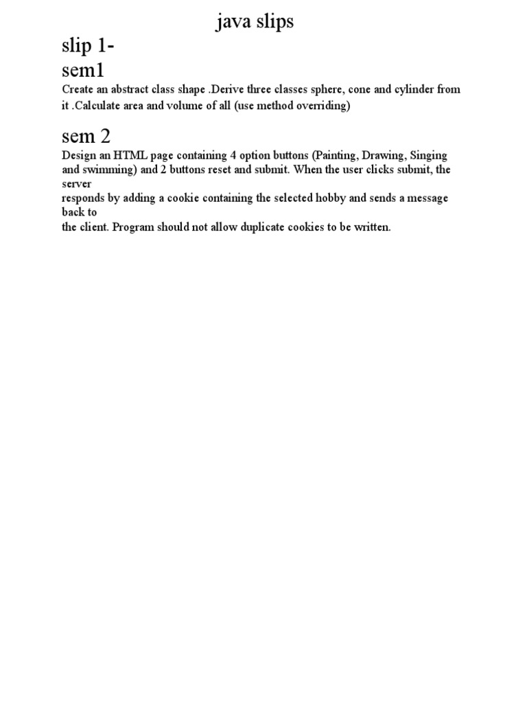 Java Slips Question | PDF | Method (Computer Programming) | Class (Computer Programming)