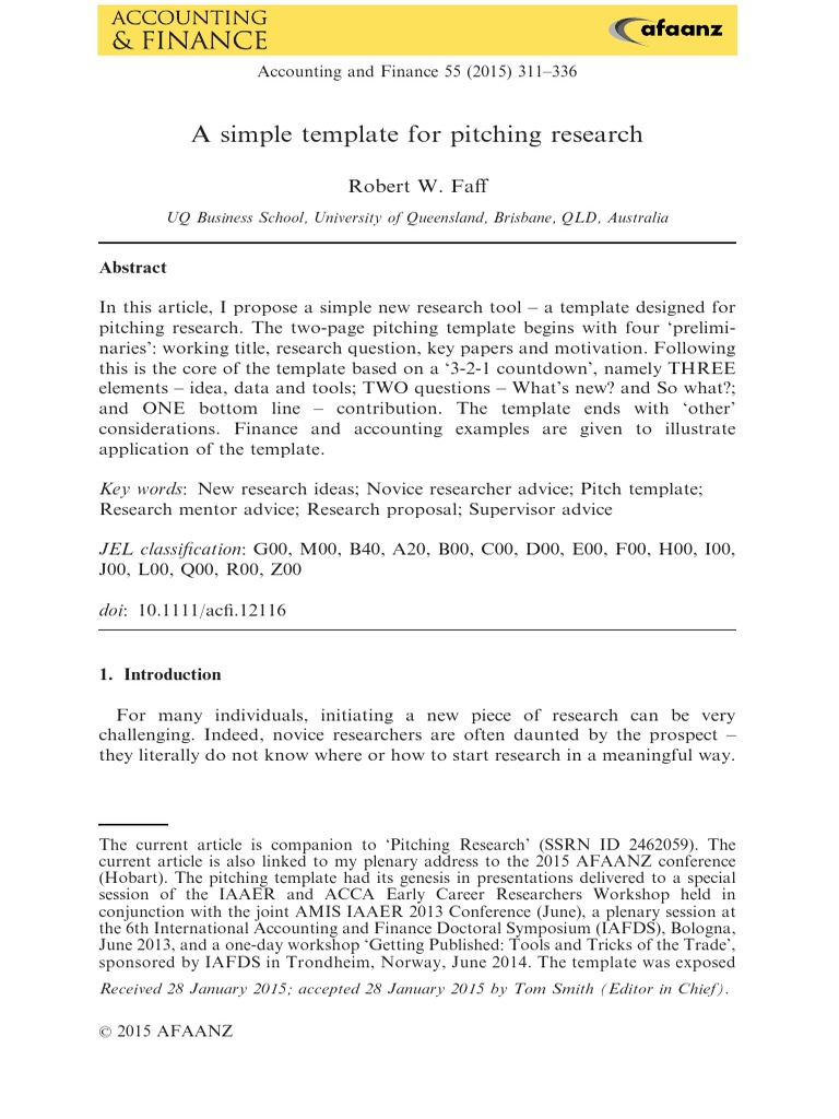 Fall (2015) A Simple Template For Pitching Research | PDF | Validity ...