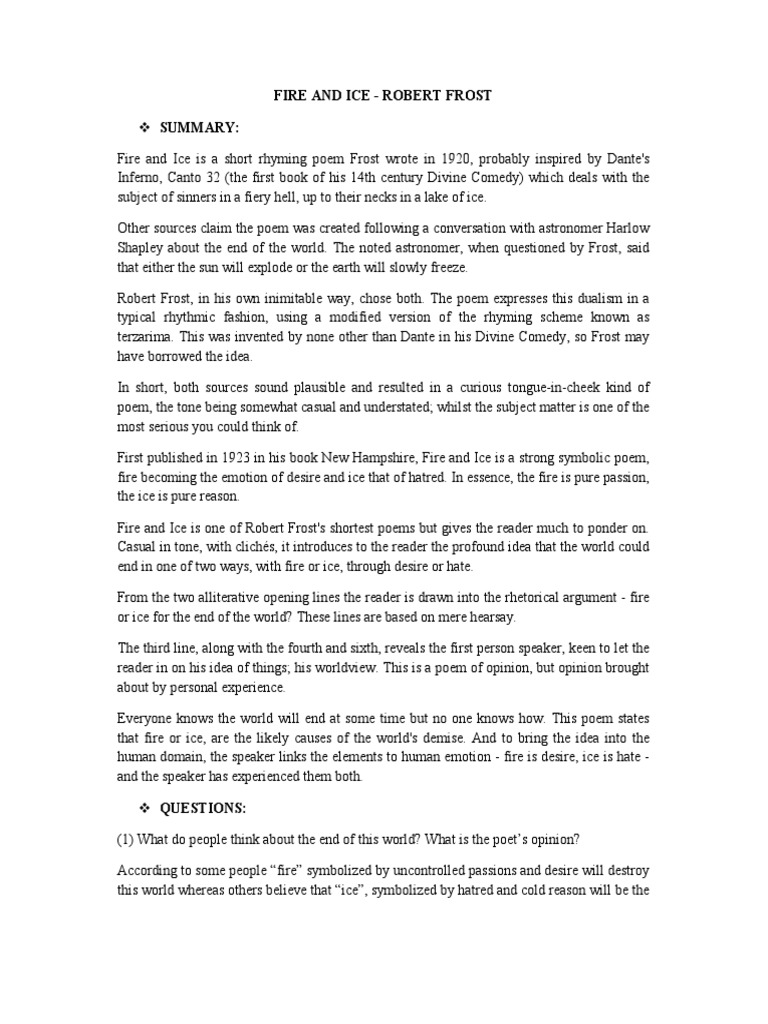 Fire and Ice - PDF | PDF | Poetry