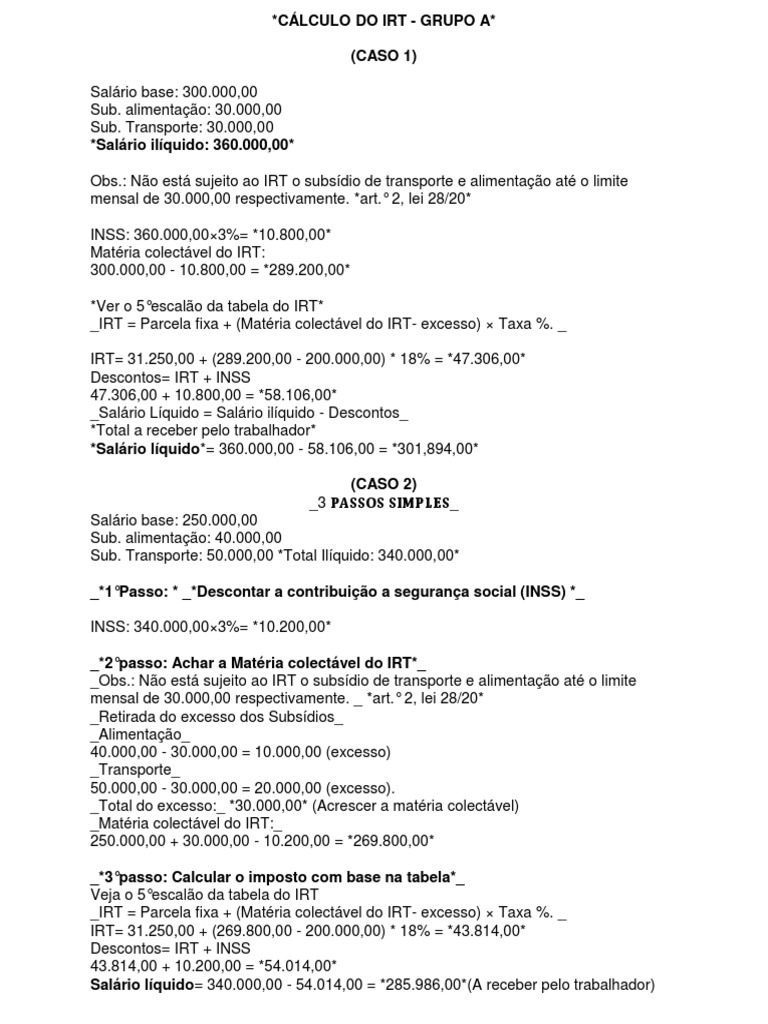 Cálculo Do Irt | PDF