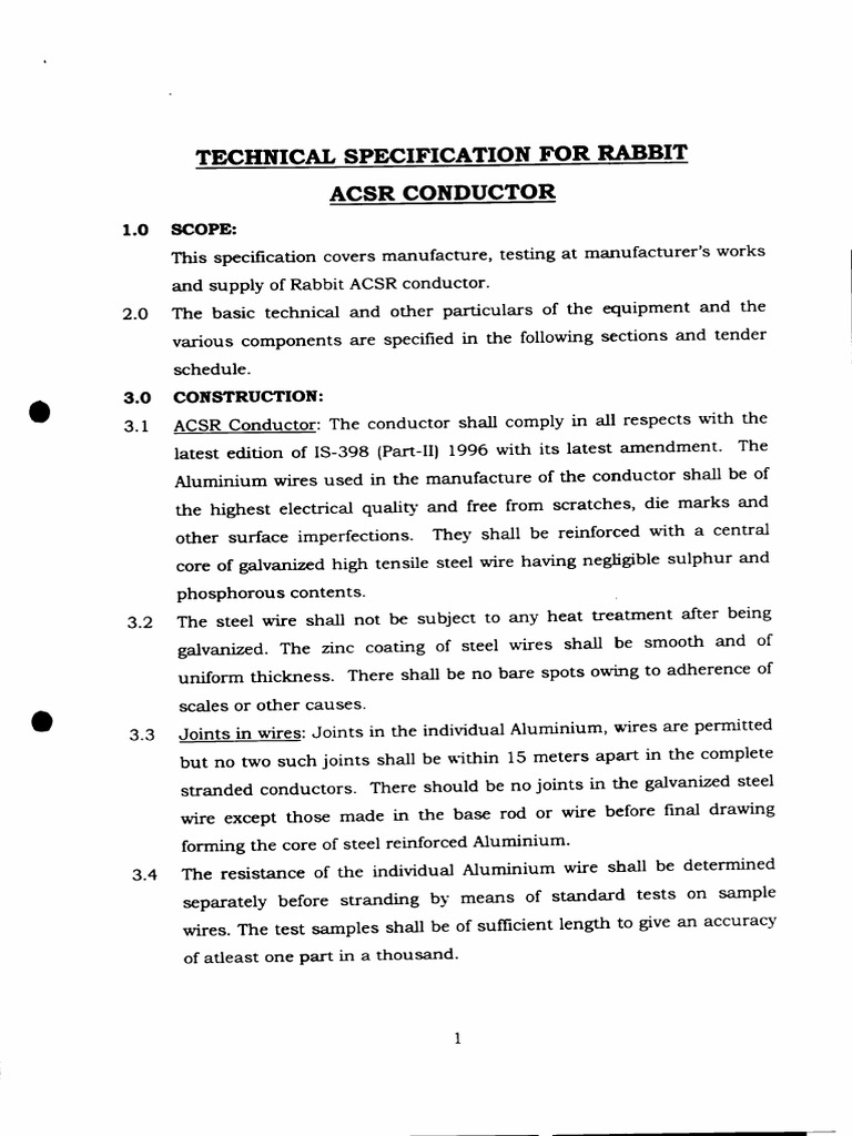 Technical Specification Rabbit ACSR Conductor | PDF | Building ...