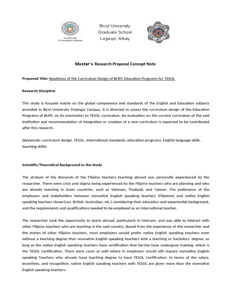 Master's Research Proposal Concept Note: Bicol University Graduate ...