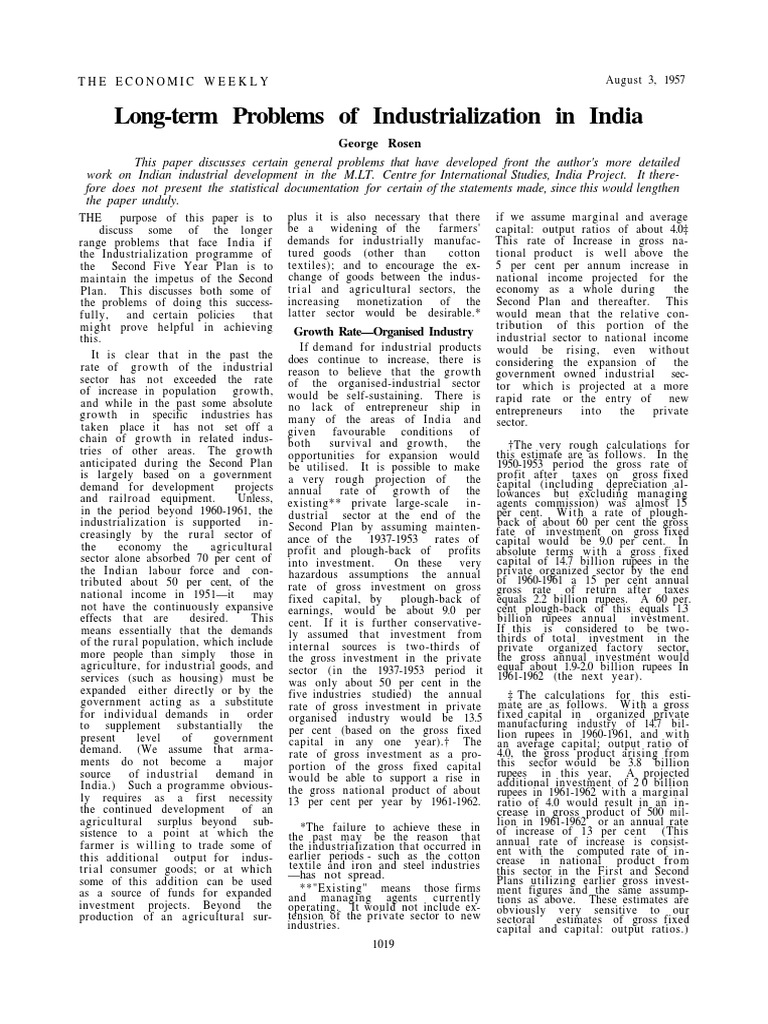 Longterm Problems of Industrialization in India | PDF | Economic Growth ...