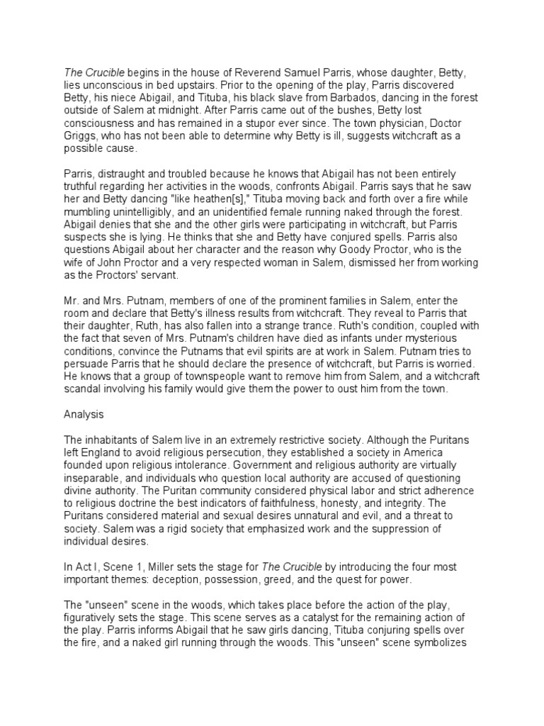 The Crucible Begins in The House of Reverend Samuel Parris, Whose ...