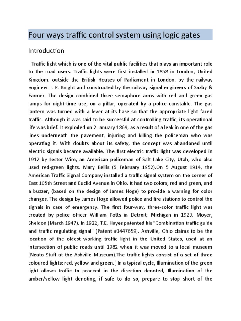 Four Ways Traffic Control System Using Logic Gates | Download Free PDF ...