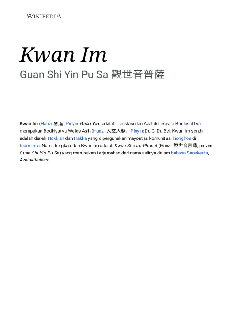 Kwan Im - Wikipedia Bahasa Indonesia, Ensiklopedia Bebas | PDF | Sejarah