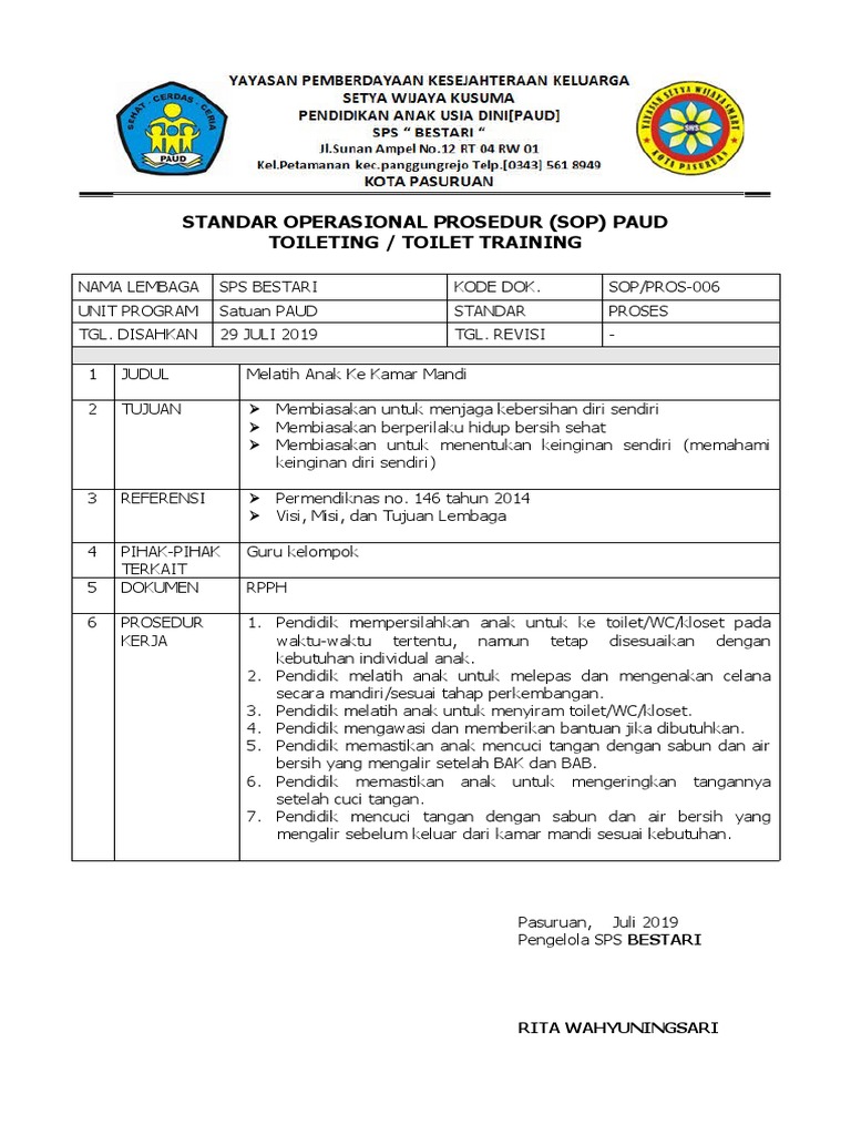 13 Sop Paud Toileting (Melatih Anak Ke Toilet) | PDF | Kesehatan Holistik