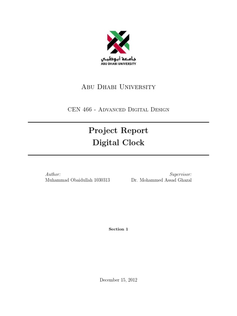 Project Report Digital Clock: Abu Dhabi University | PDF | Vhdl | Computer Engineering