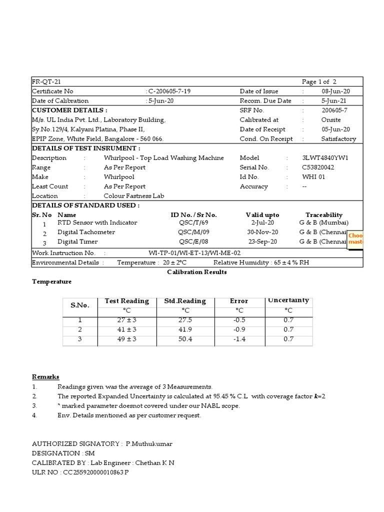Washing Machine | PDF | Calibration | Scientific Observation