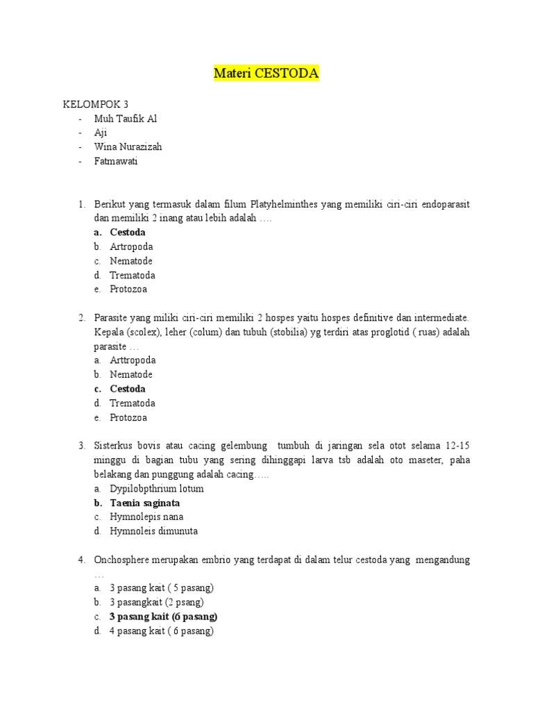 Soal Cestoda MK Parasitologi | PDF