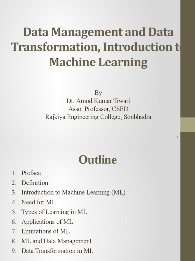Data Management and Data Transformation, Introduction To Machine ...
