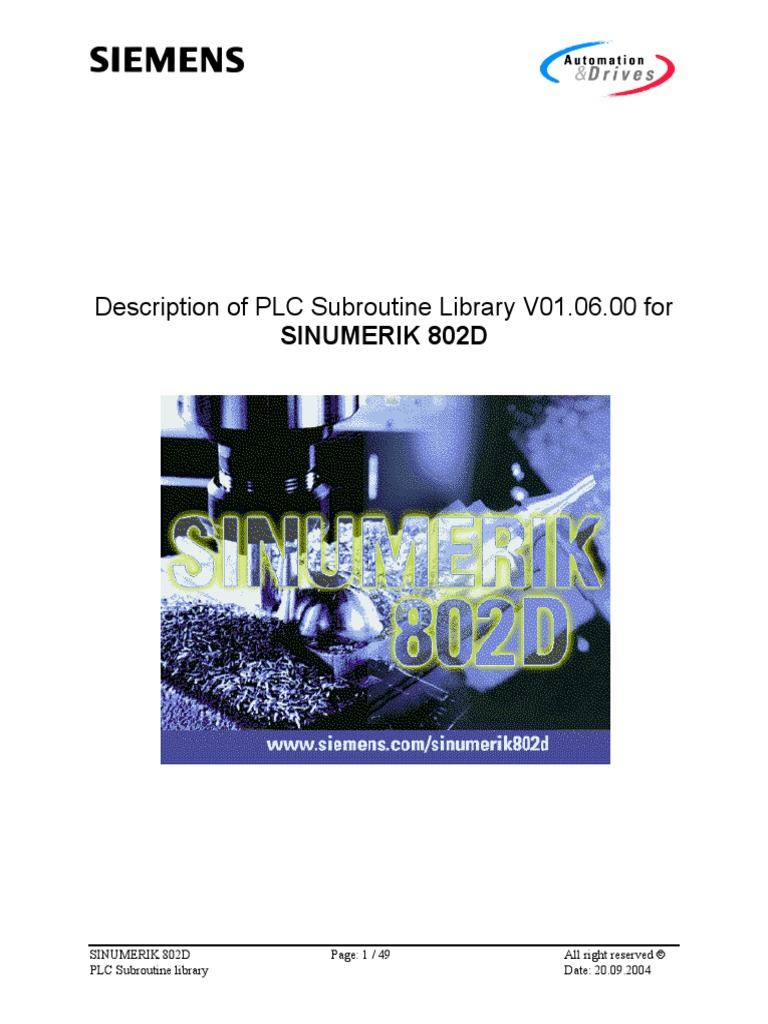 Description of PLC Subroutine Library V01.06.00 For: Sinumerik 802D | PDF | Programmable Logic ...