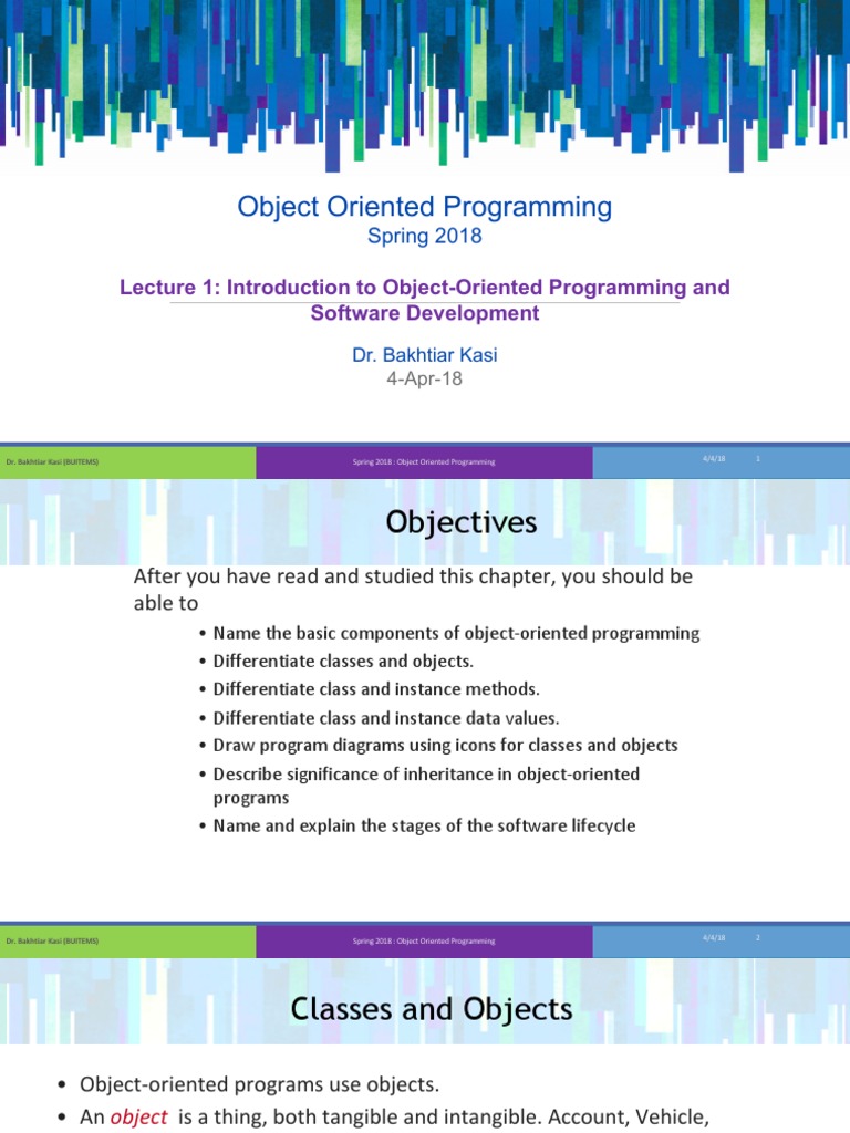 Lecture 1 Introduction To Object Oriented Programming And Software Development Pdf
