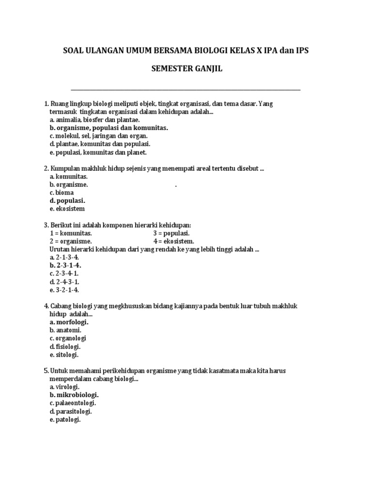 Soal Ujian Biologi Kelas X IPA dan IPS | PDF