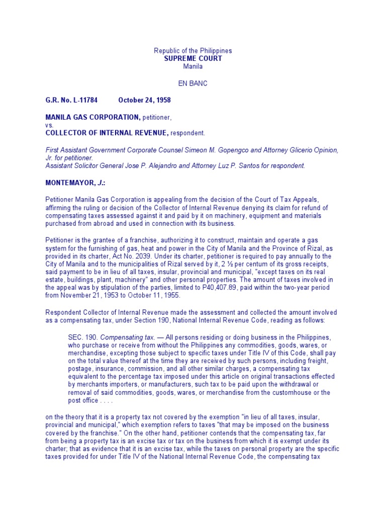 Manila Gas Co. vs. CIR | PDF | Internal Revenue Service | Property Tax