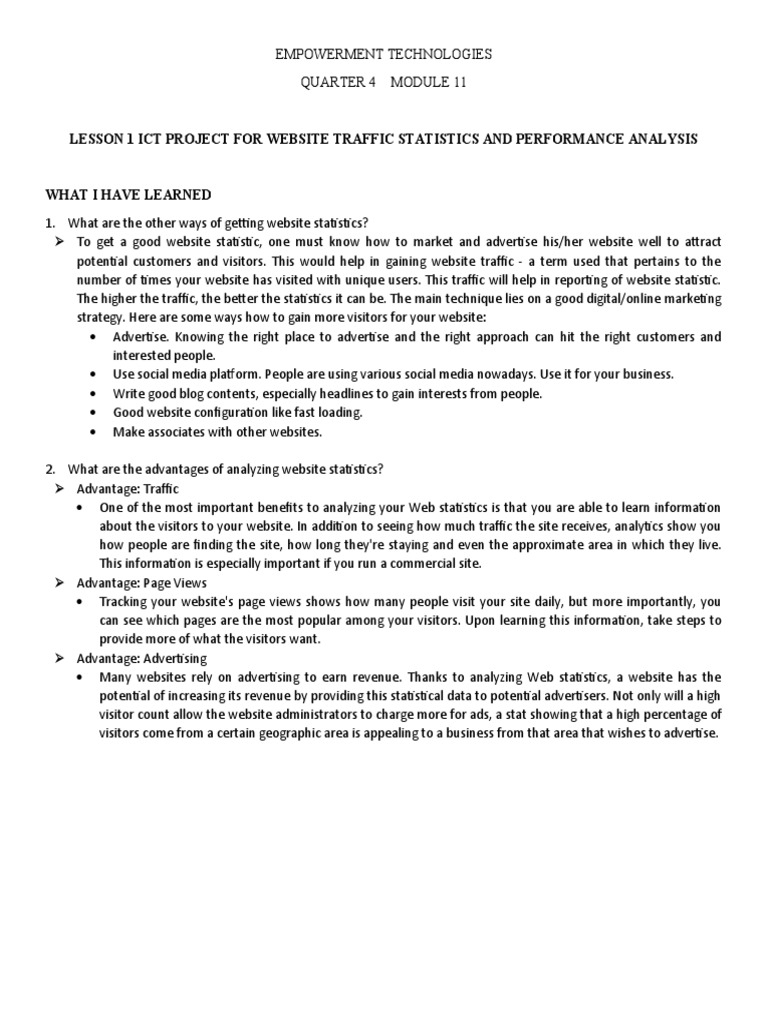 Lesson 1 Ict Project For Website Traffic Statistics and Performance ...