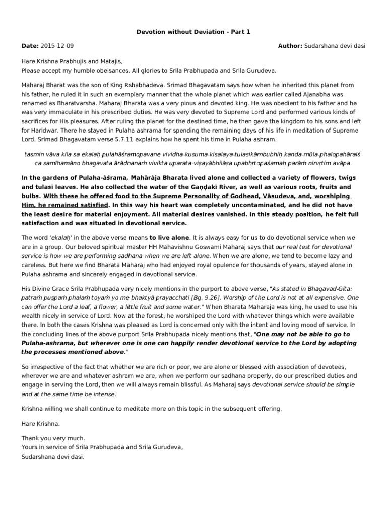 Devotion Without Deviation | Download Free PDF | Bhagavata Purana ...