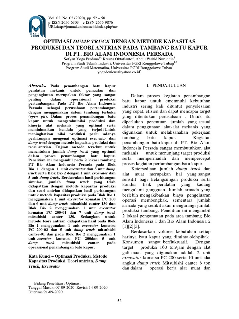 Optimasi Dump Truck Dengan Metode Kapasitas Produksi Dan Teori Antrian ...