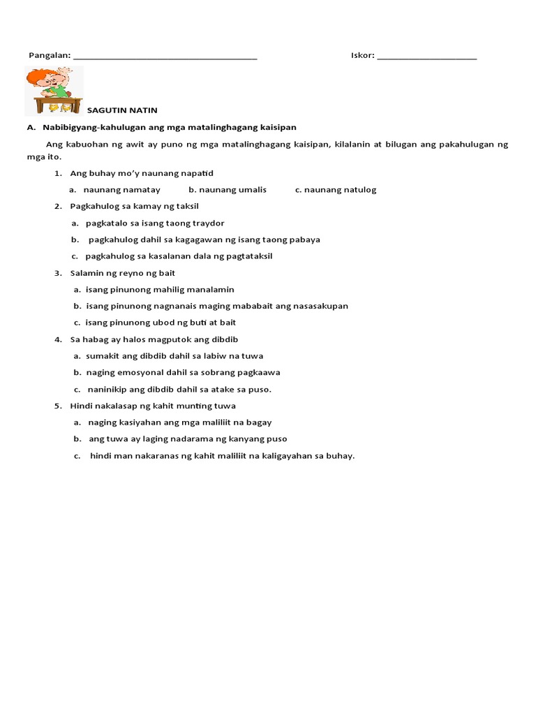 Worksheet 3 Filipino 8 | PDF