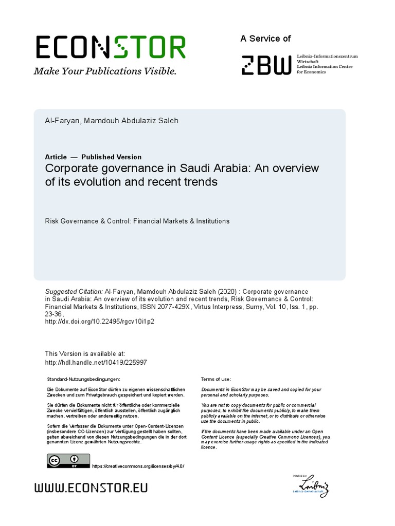 Corporate Governance in Saudi Arabia An Overview of Its Evolution and ...