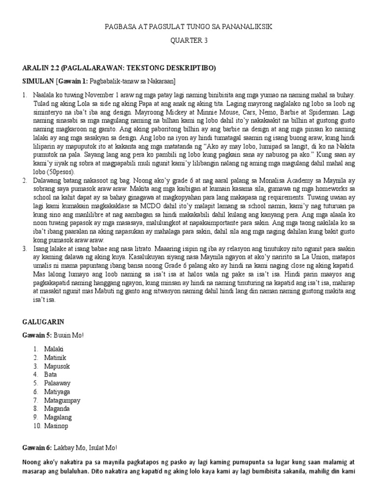 Pagbasa at Pagsulat Tungo Sa Pananaliksik | PDF