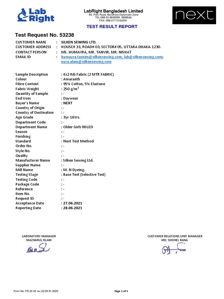 4x2 RIB Test Report No 53238 | PDF | Washing Machine | Textiles