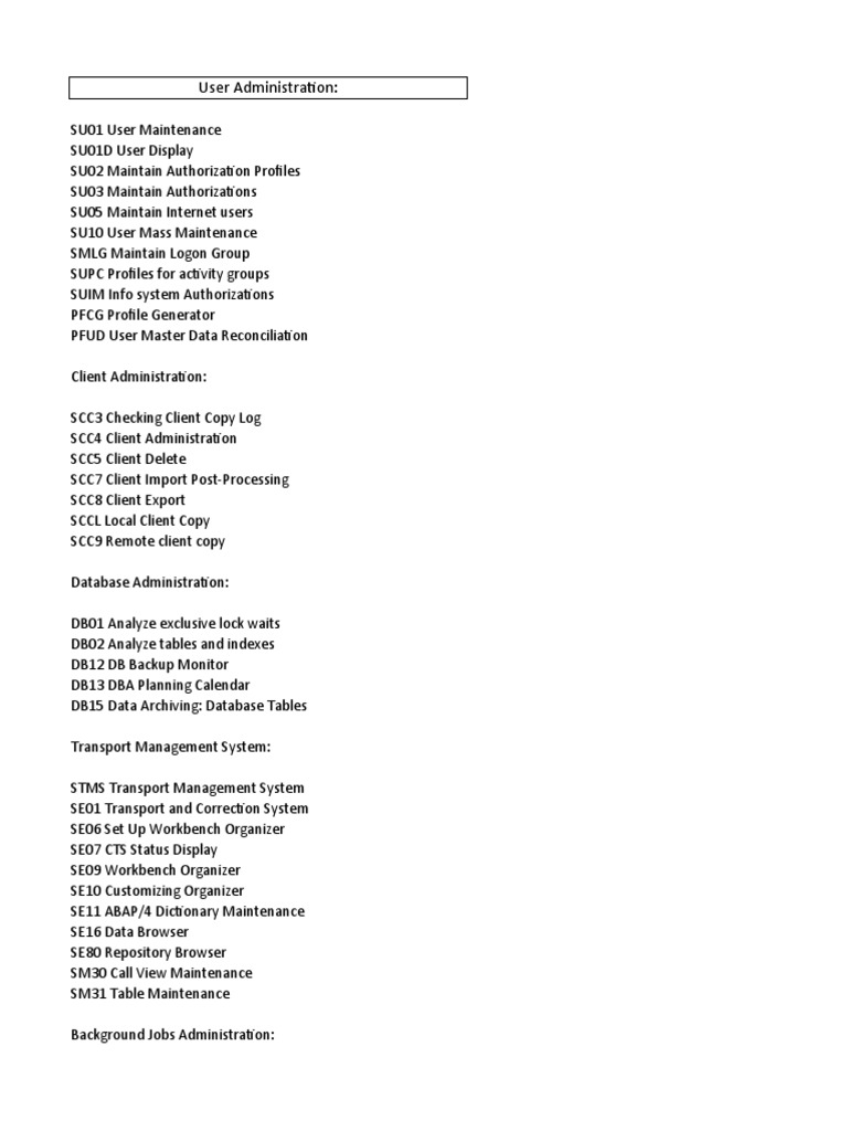 SAP Tcodes | PDF | Computer Science | Computing