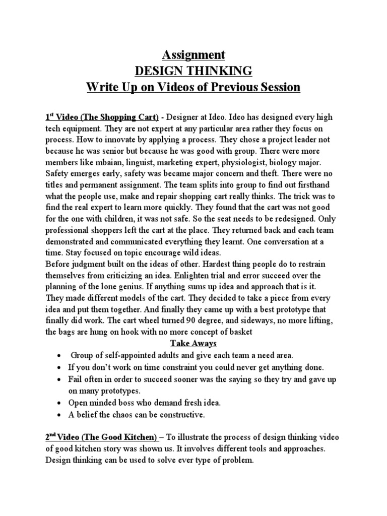 Write Up of Design Thinking | PDF | Design Thinking | Menu