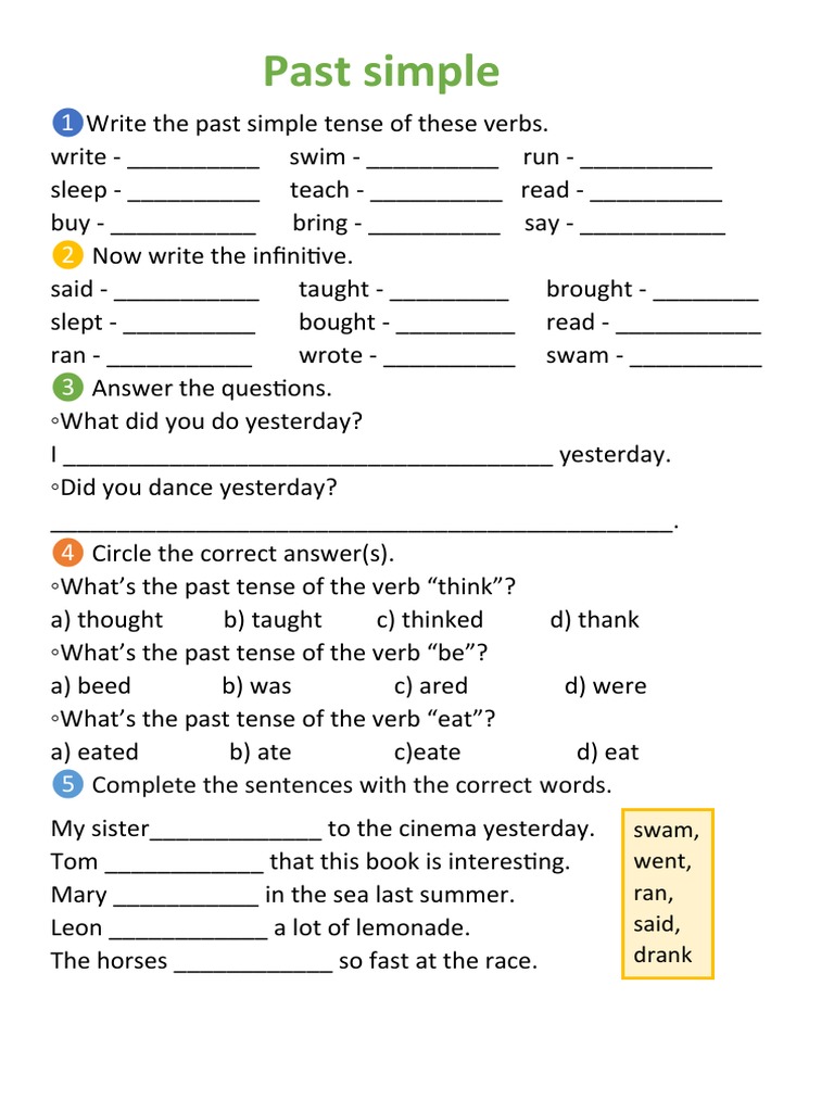 Past Simple: Complete The Sentences With The Correct Words | PDF | Verb ...