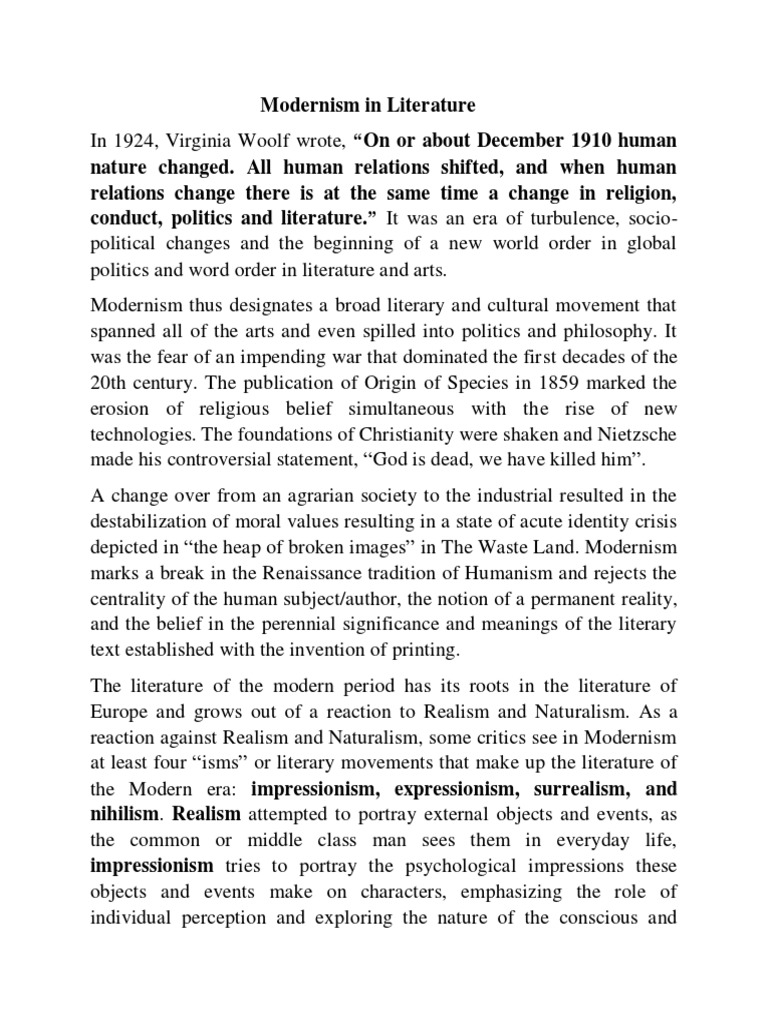 Modernism in Literature | PDF | Literary Modernism | Modernism