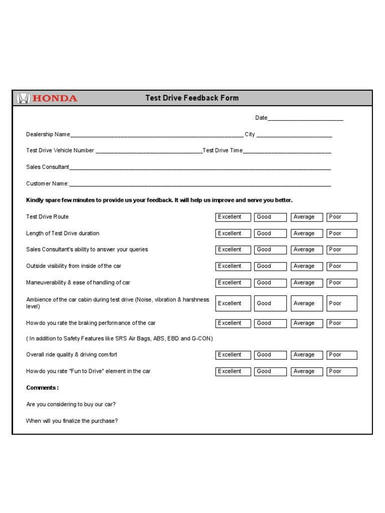 Test Drive Feedback Form Template | PDF | Business | Technology ...