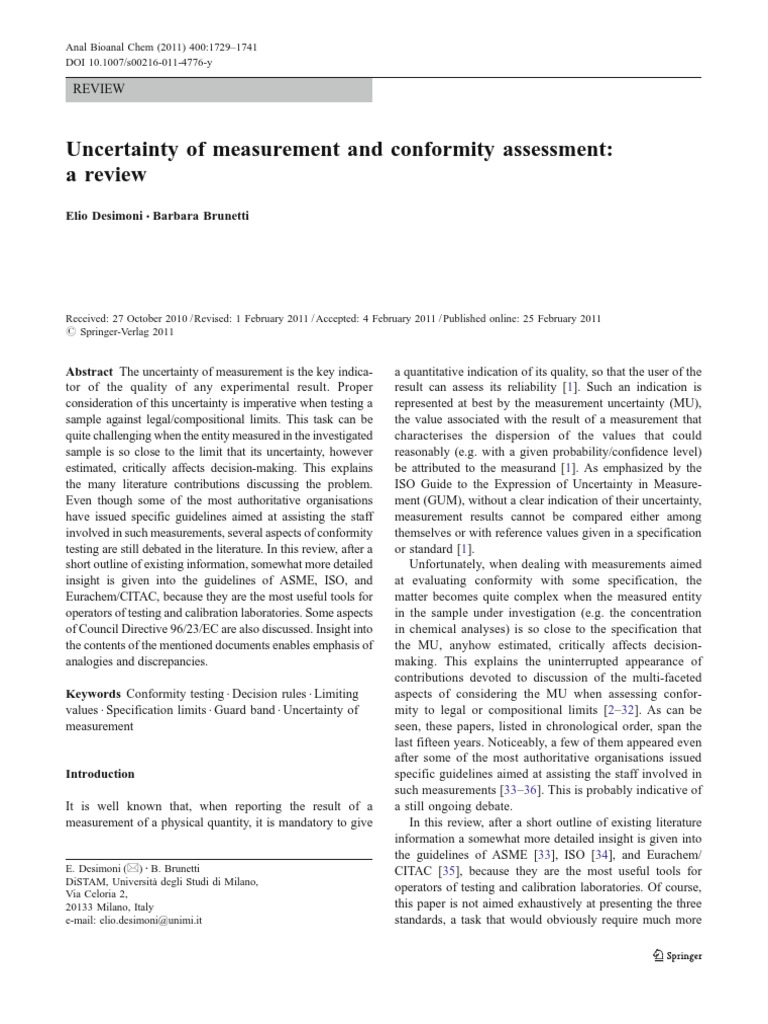 Uncertainty of Measurement and Conformity Assessment | PDF | Confidence ...