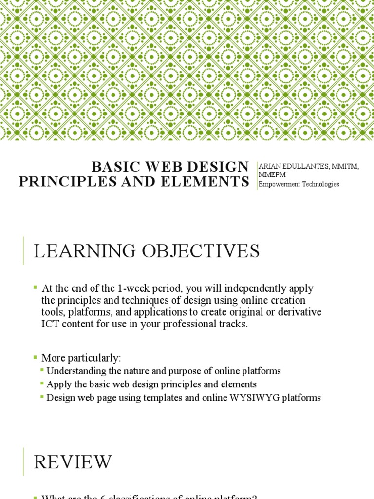 Lesson 6.2 - Basic Web Design Principles and Elements | PDF | Composition (Visual Arts) | Vision