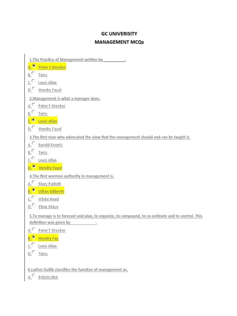 Management GC Uni MCQs | PDF | Motivation | Motivational