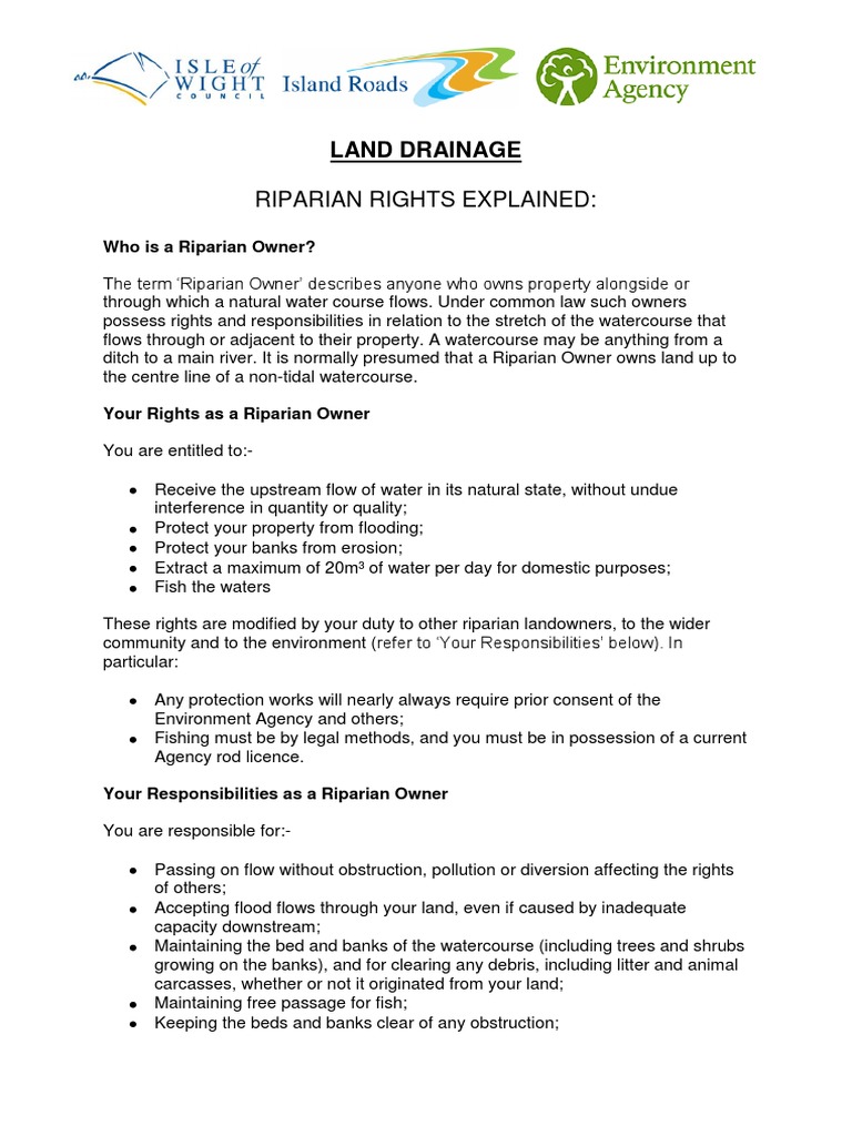 Riparian Rights Explained:: Land Drainage | PDF | River | Riparian Zone