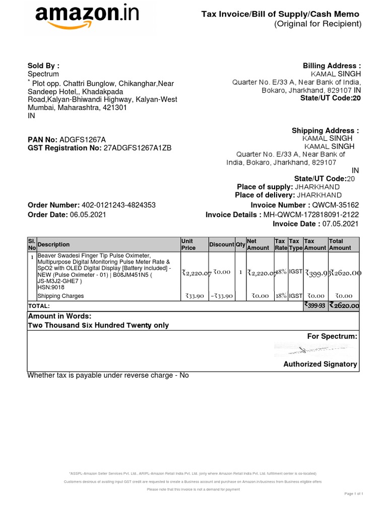 Tax Invoice/Bill of Supply/Cash Memo | PDF | Invoice | Government Finances