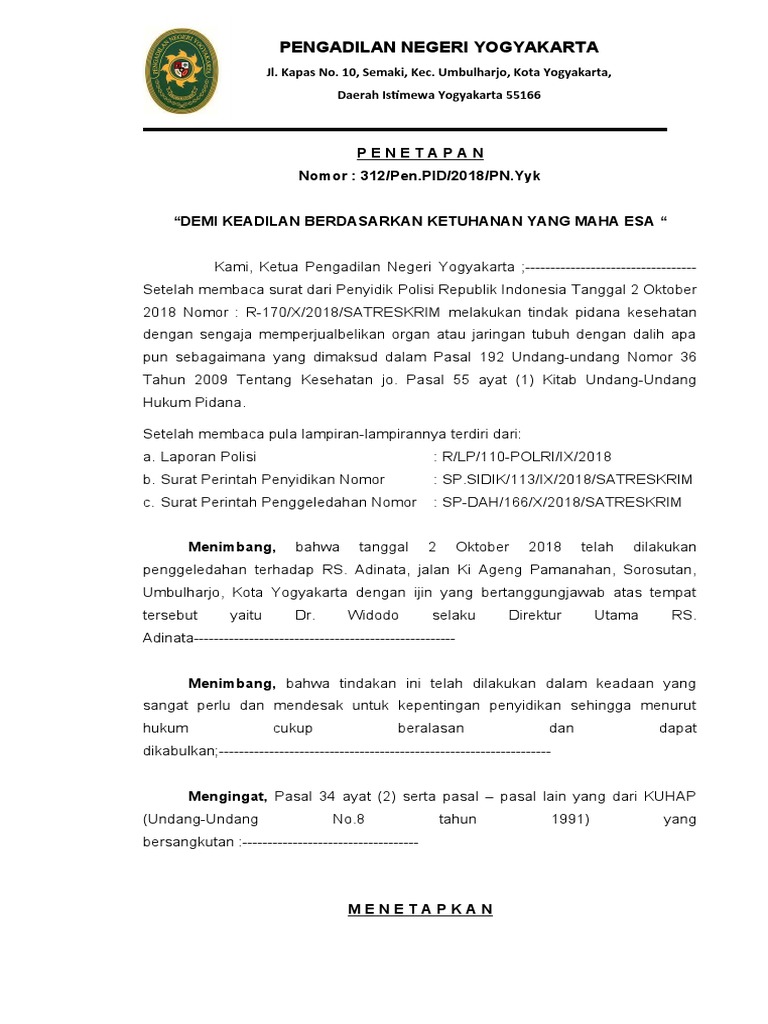 Surat Perintah Penggeledahan PN Yogyakarta | PDF | Hukum