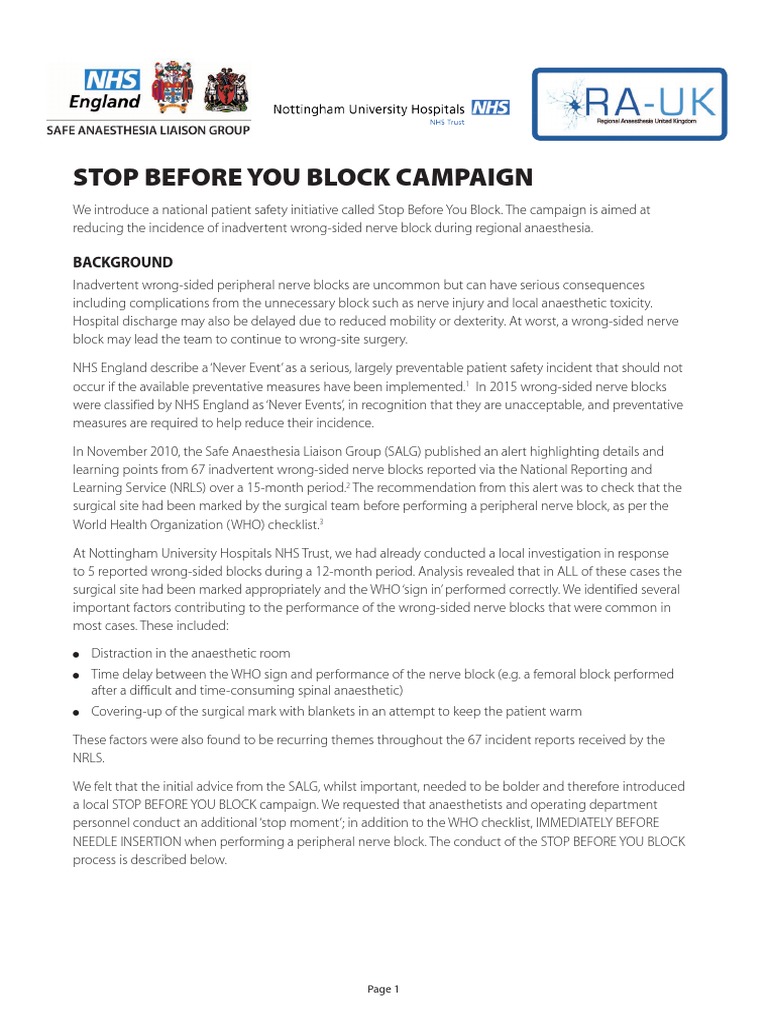 Stop Before You Block | PDF | Anesthesia | Surgery