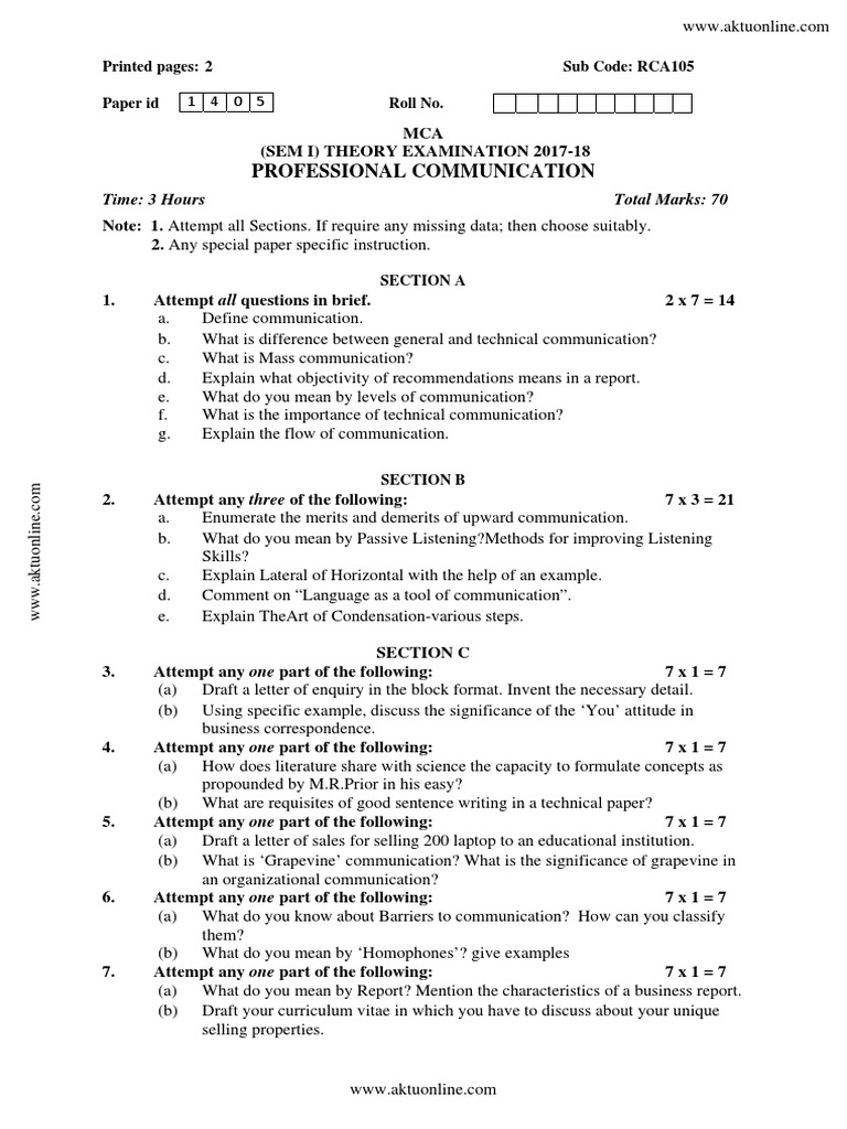 Professional Communication Exam Overview | PDF | Technical ...