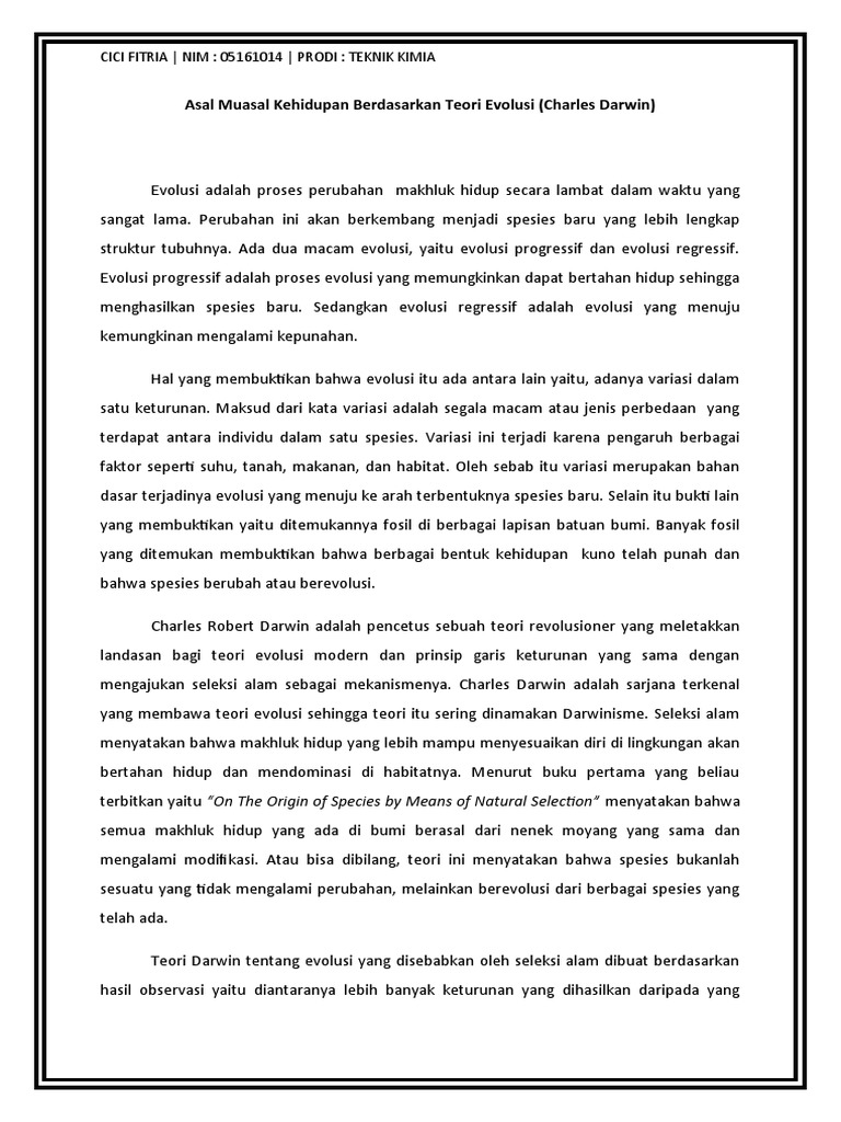 Teori Evolusi Charles Darwin Pdf