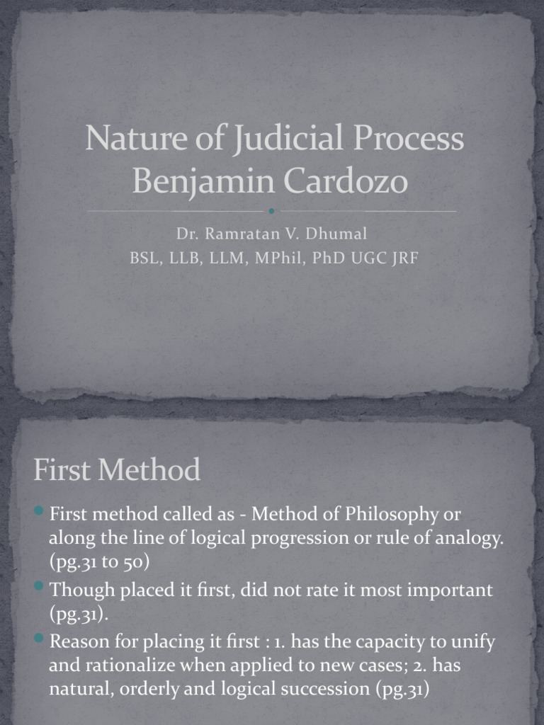 Analysis of Benjamin Cardozo's Views on the Role of Logic in the ...
