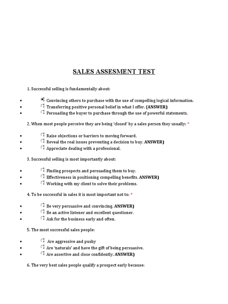 Sales Assesment Test | PDF | Persuasion | Sales