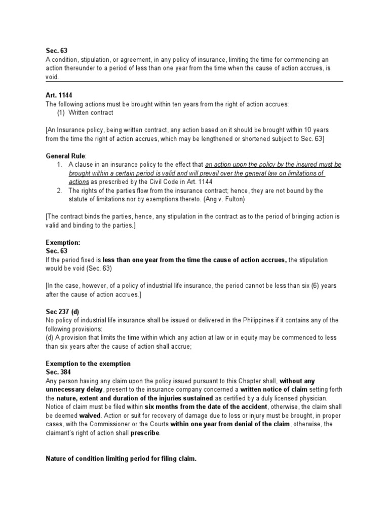 Life Insurance Claim Time Limits | PDF | Statute Of Limitations | Lawsuit